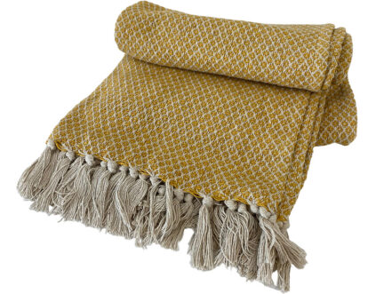 Plaid af genbrugs bomuld - Blå og beige - 125 x 150 cm - Tæppe | Timberly